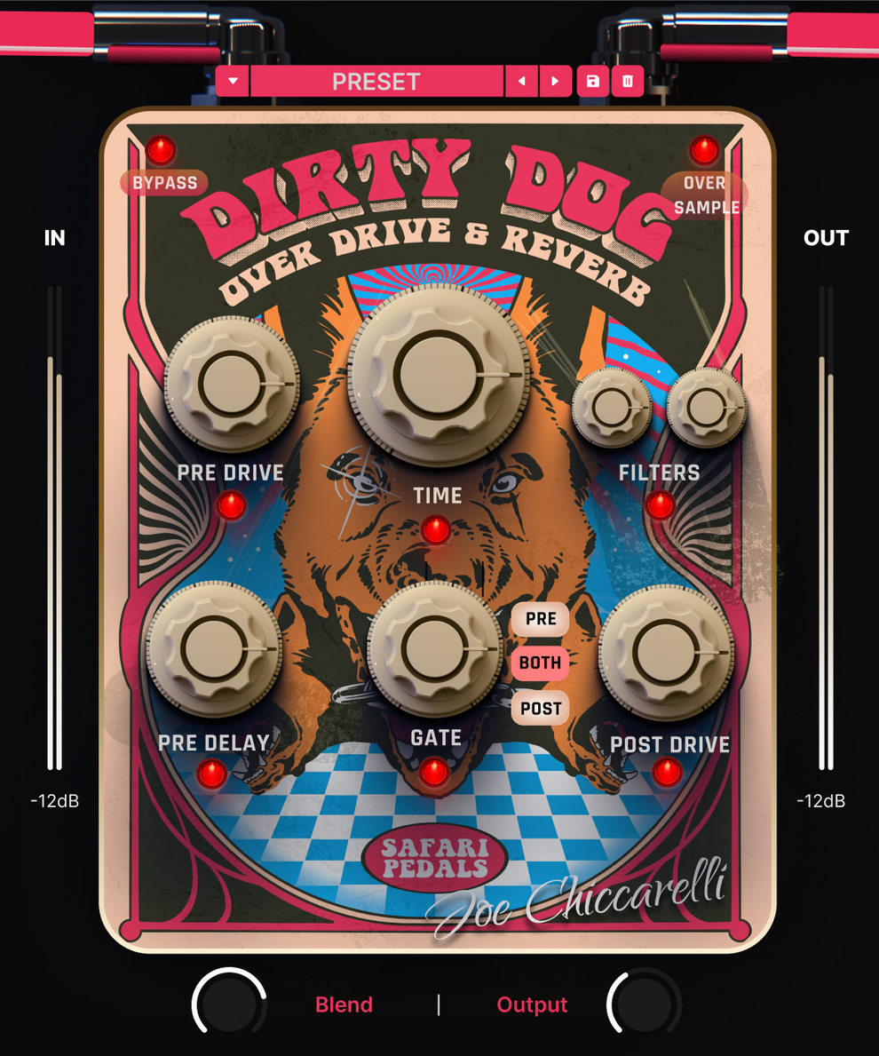 Dirty Dog reverb & overdrive plugin by Joe Chiccarelli | Safari Pedals